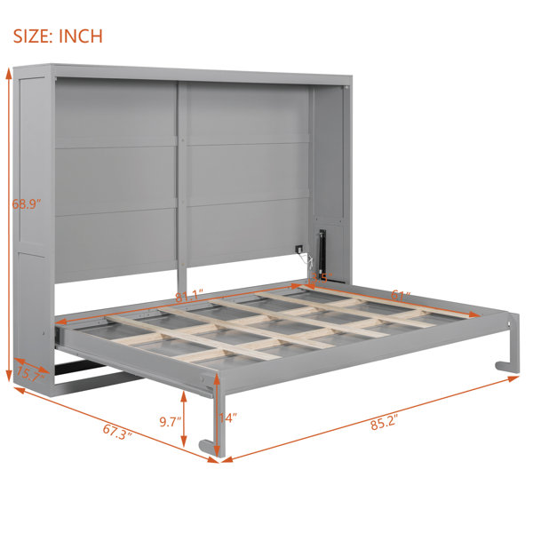 Latitude Run® Queen Size Murphy Bed Wall Bed Modern Design With LED Lights,Gray | Wayfair